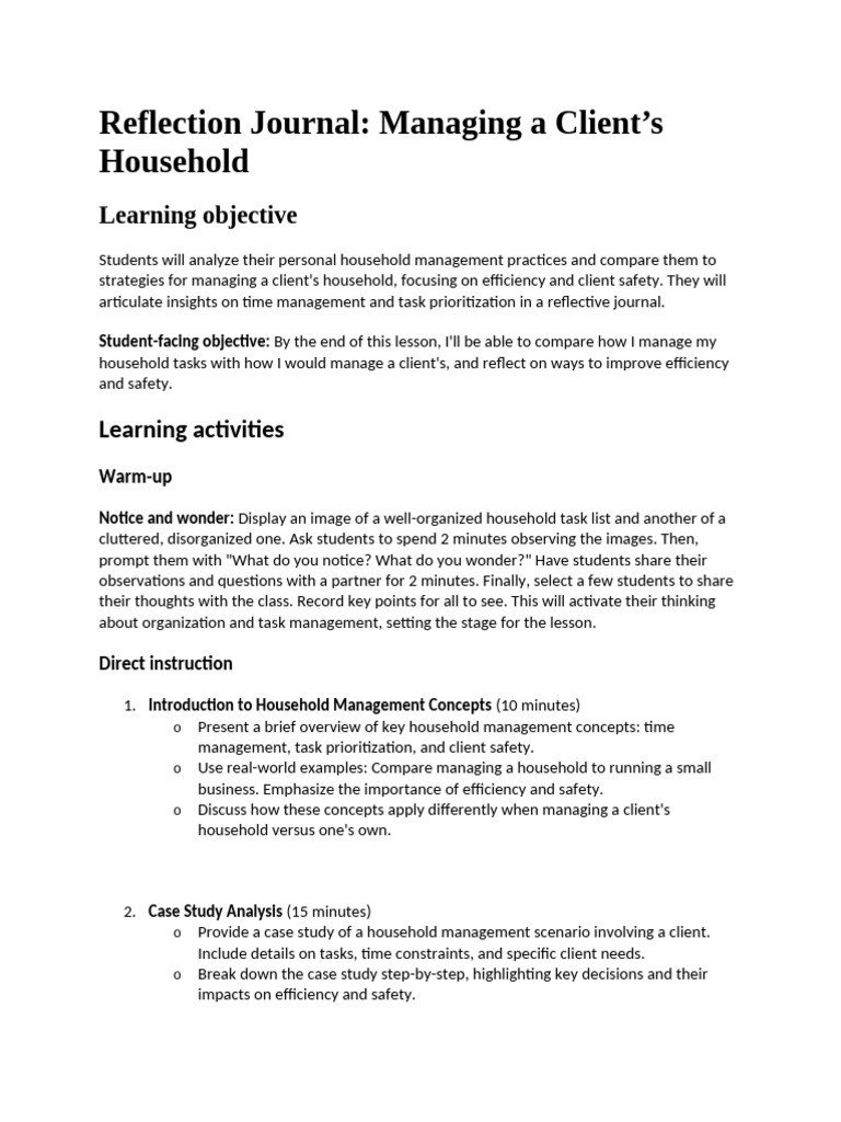 Reflection Journal - Managing A Client's Household | PDF | Mentorship ...