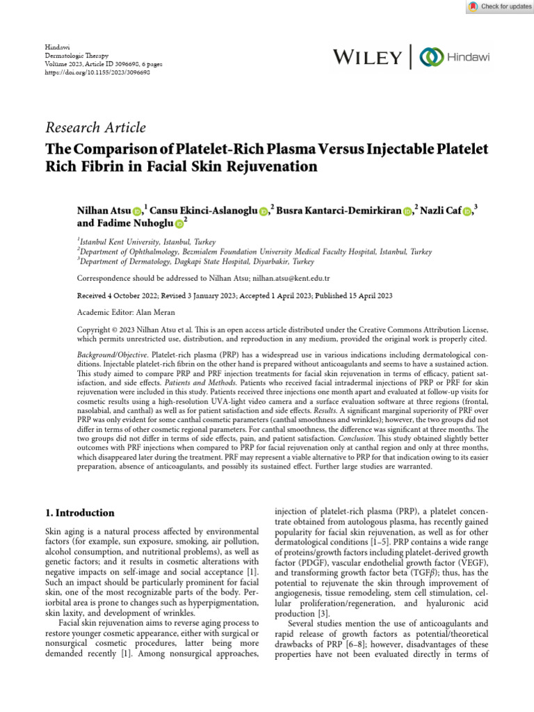 (2023) The Comparison of Platelet‐Rich Plasma Versus Injectable ...