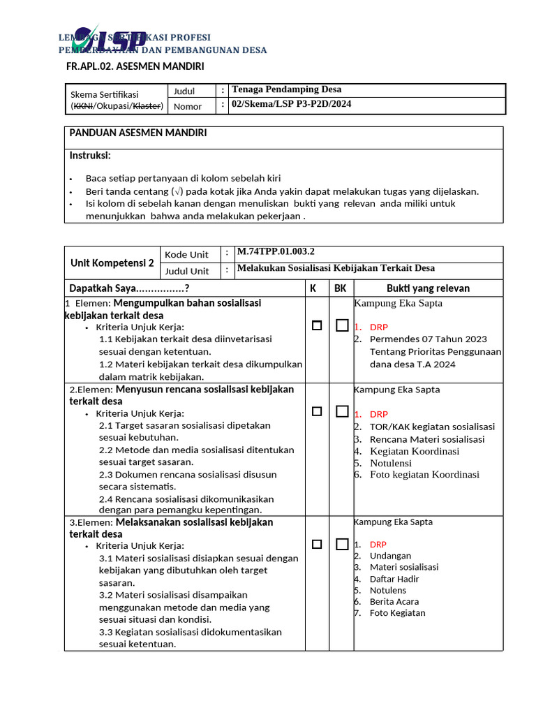 FR - Apl 02. Asesmen Mandiri Ver 2023 Skema PD | PDF