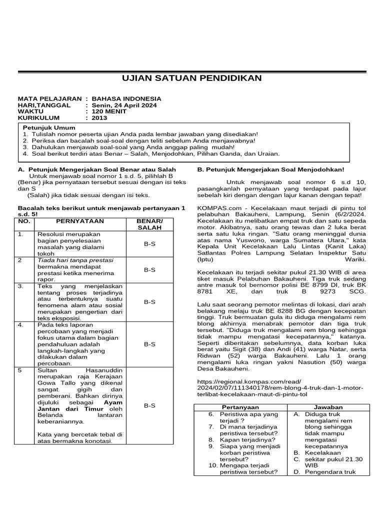 SOAL USP 2024 Bindo | PDF