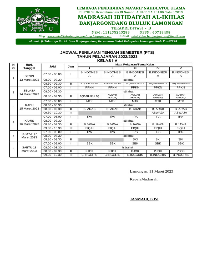 Jadwal PTS | PDF
