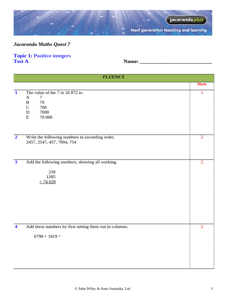 Chapter 1 Test | PDF | Mathematics