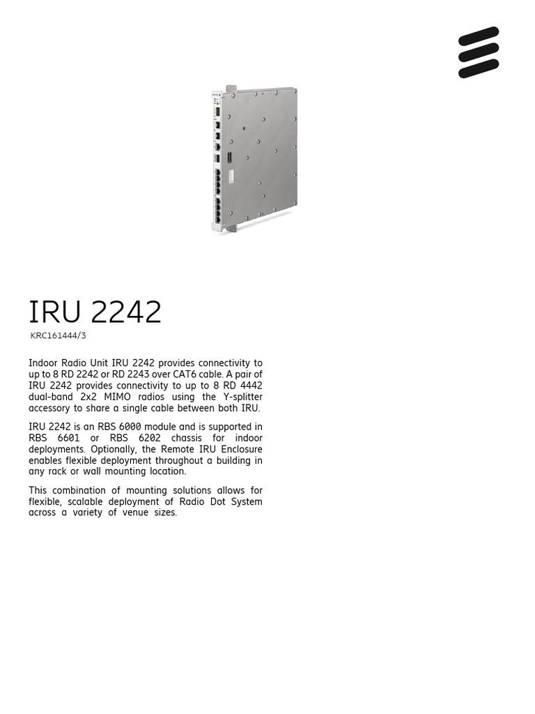 Ericsson IRU 2242 Indoor Radio Unit | PDF