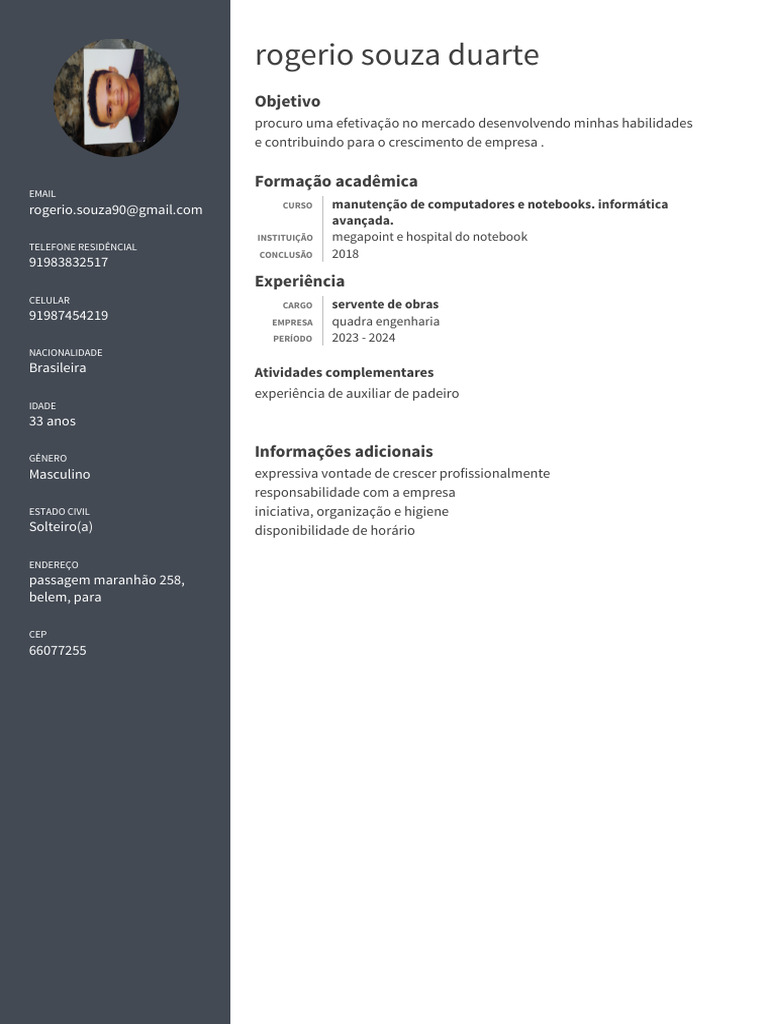 rogerio souza duarte - Currículo | PDF