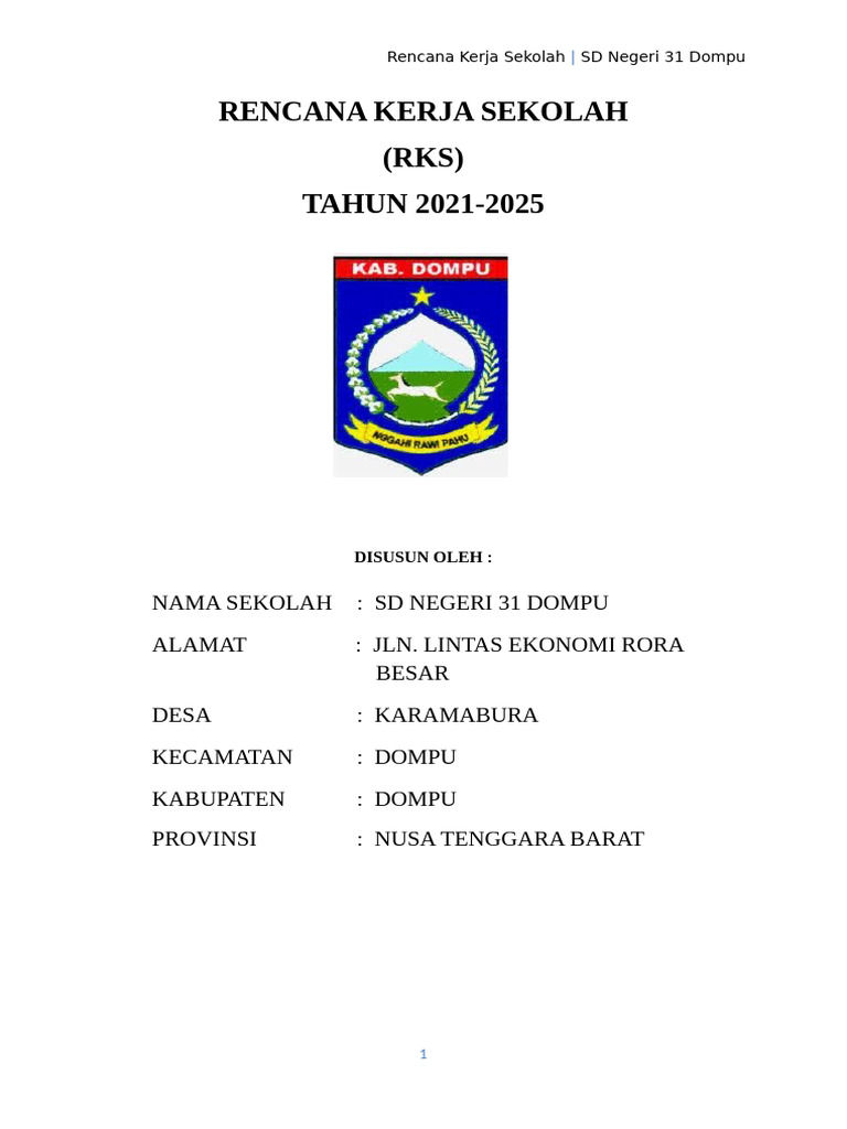 Rencana Kerja SD Negeri 31 Dompu 2021-2025 | PDF