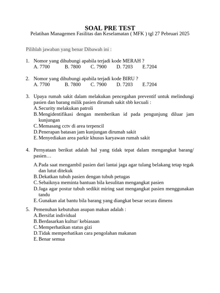 SOAL PELATIHAN MFK 27 PEB 2025cetak | PDF