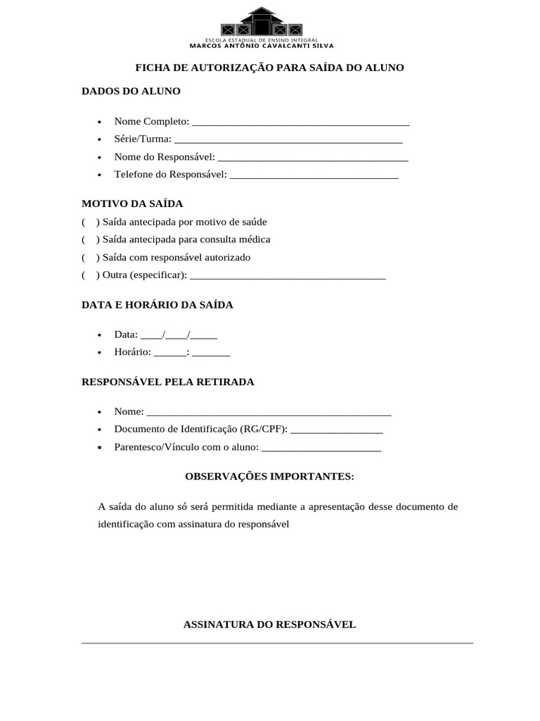 Autorização de Saída Escolar | PDF