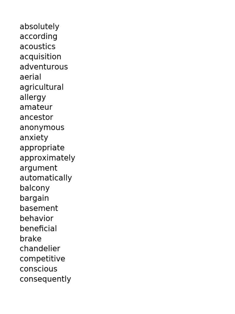 Spelling Bee Vocabulary List | PDF