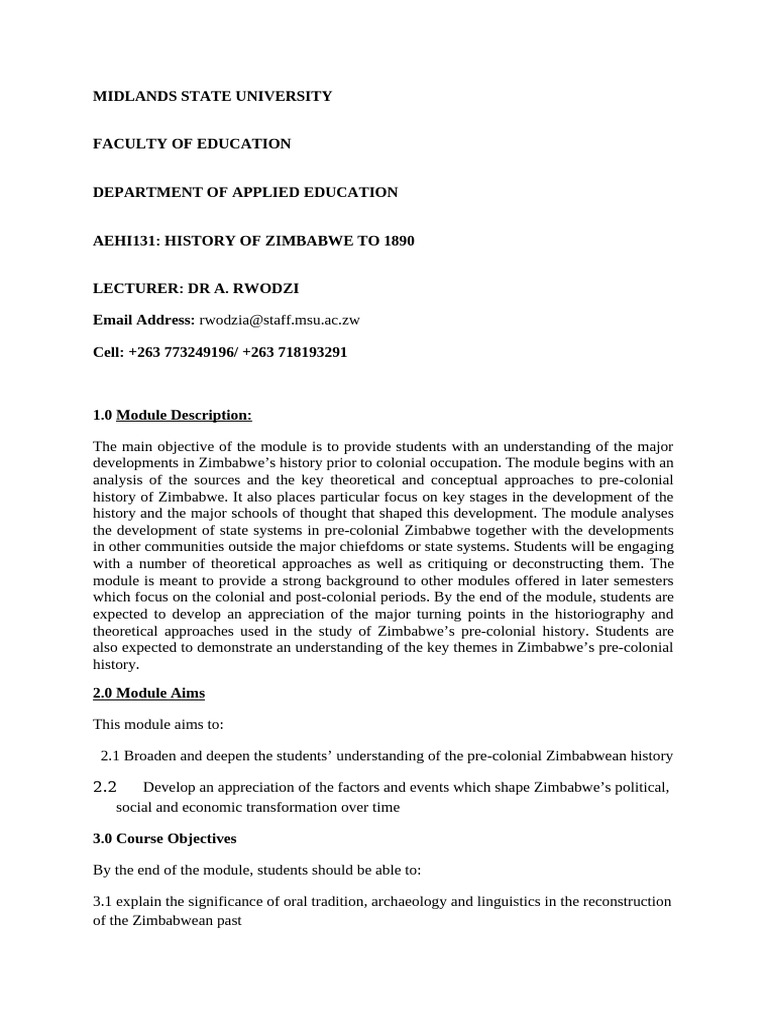 Aehi131 History of Zimbabwe To 1890 | PDF | Zimbabwe