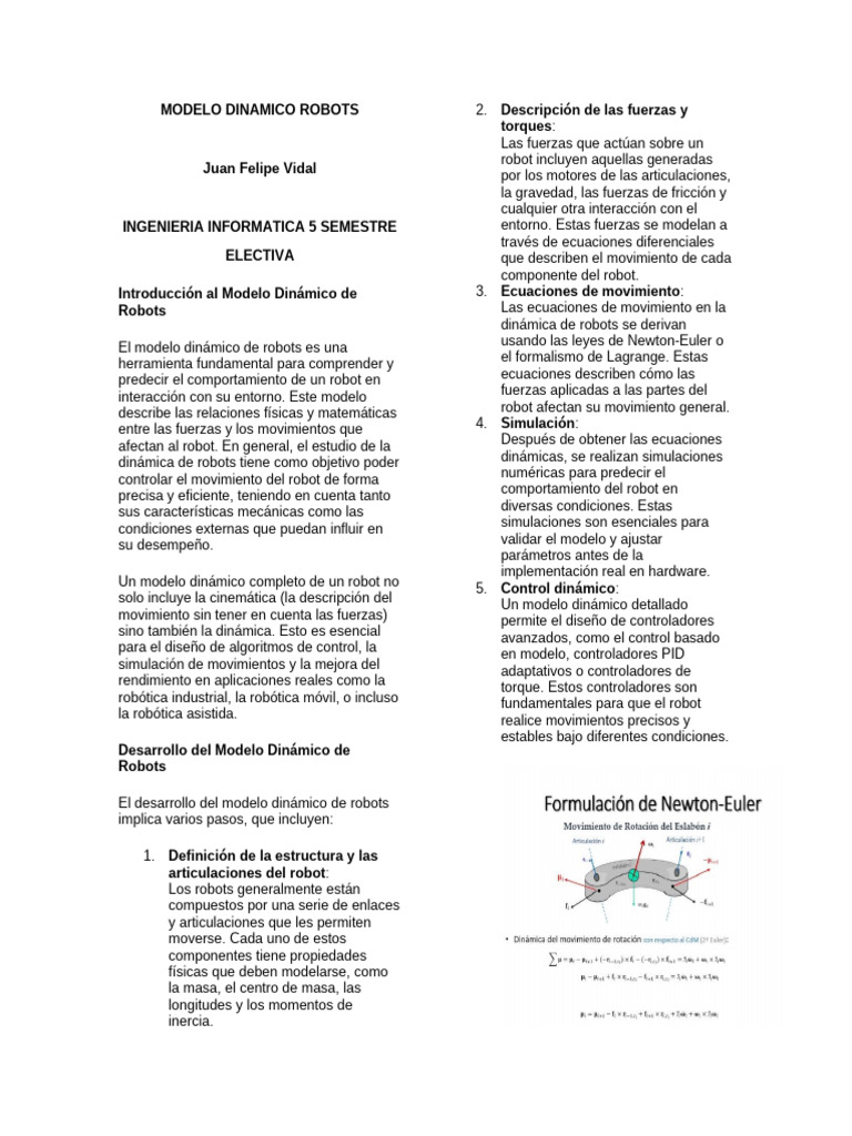 Modelo Dinámico de Robots Explicado | PDF | Robot | Robótica