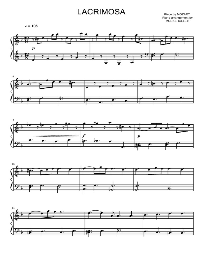 mozart-lacrimosa-easy-piano-sheet | PDF | Musical Compositions