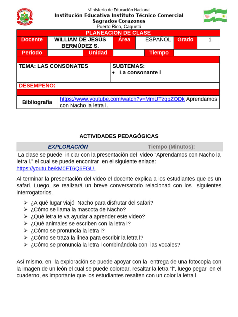 1 Guia de Esp Consonante L Grado 1 - William Bermúdez | PDF