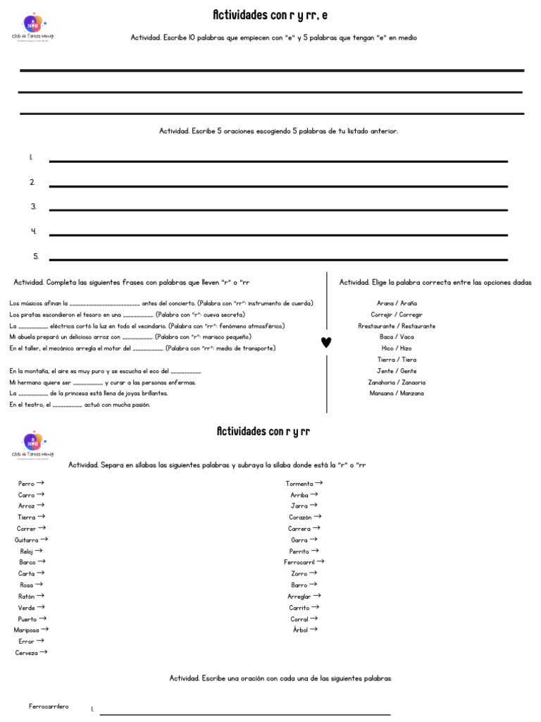 Actividades para el uso de r y rr | PDF