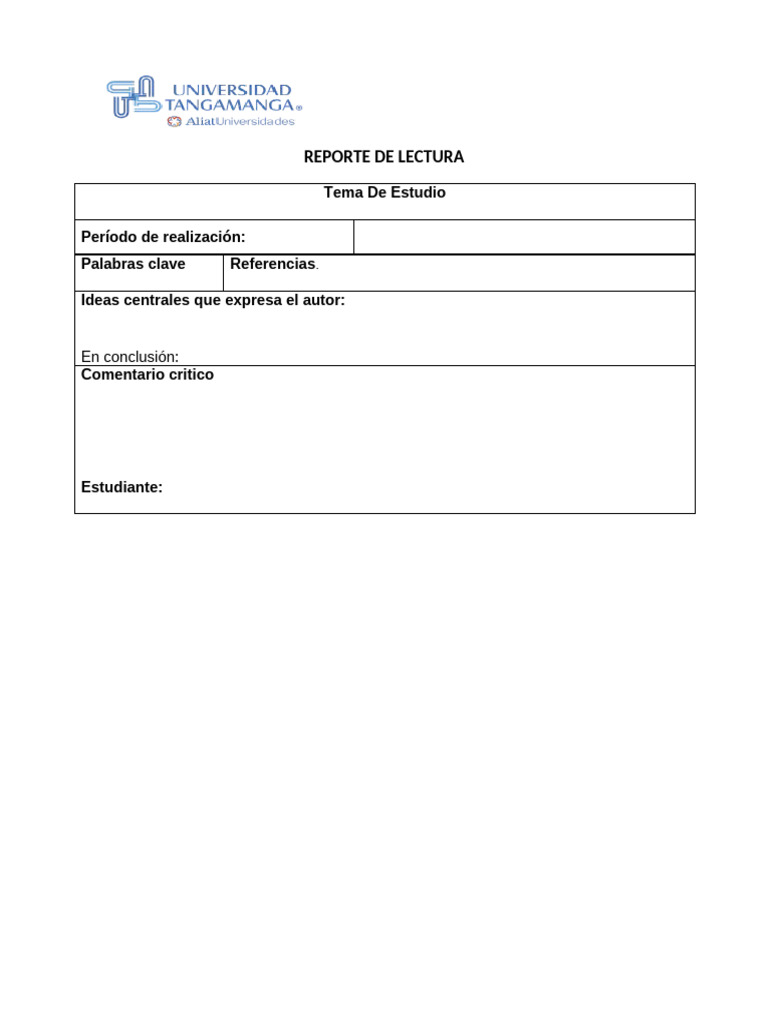 Formato de Reporte de Lectura | PDF