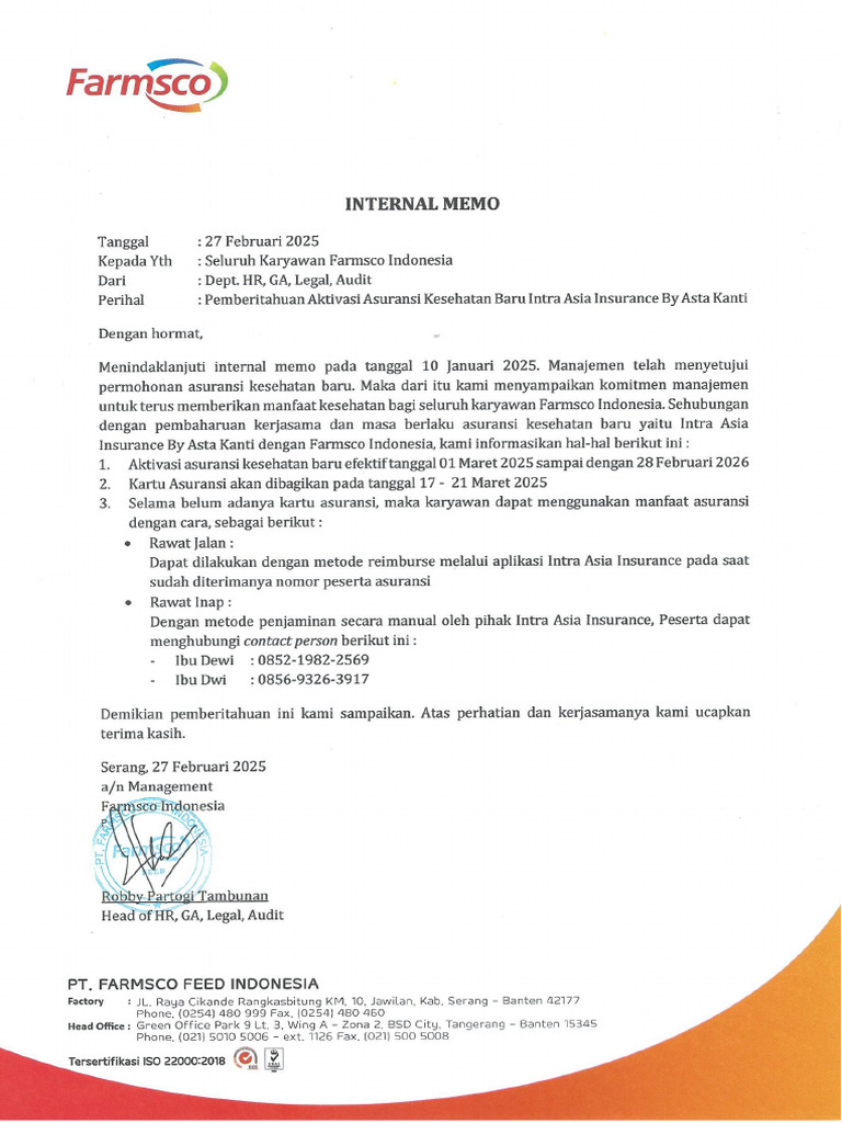 Pemberitahuan Aktivasi Asuransi Kesehatan Baru Intra Asia Insurance by ...
