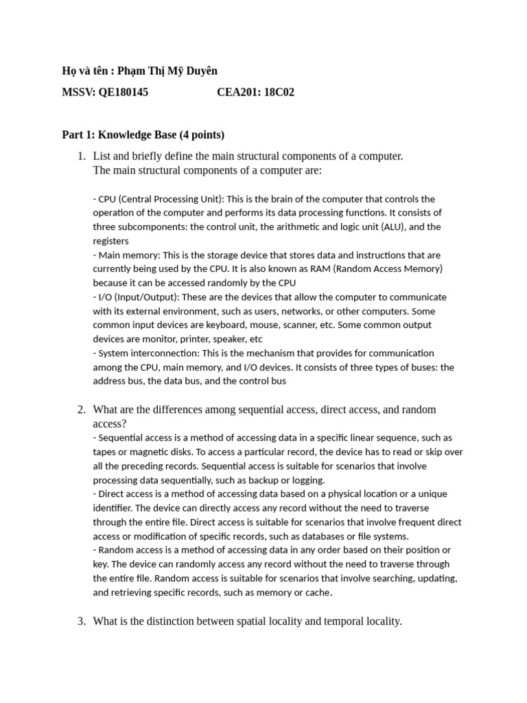 Exercise 1 | PDF | Computer Data Storage | Random Access Memory