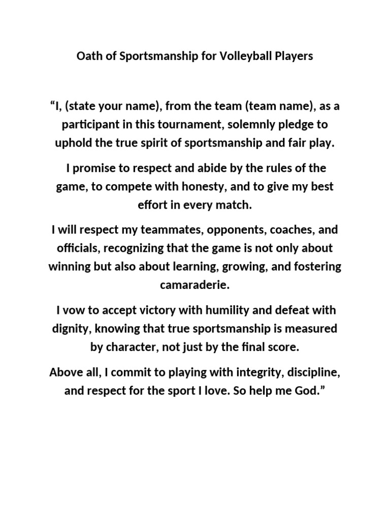 Volleyball Players' Sportsmanship Oath | PDF