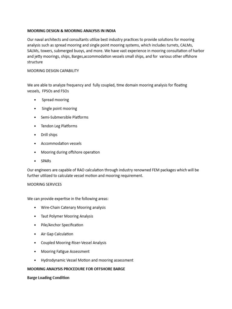 Mooring Design & Mooring Analysis in India | PDF | Damping | Anchor