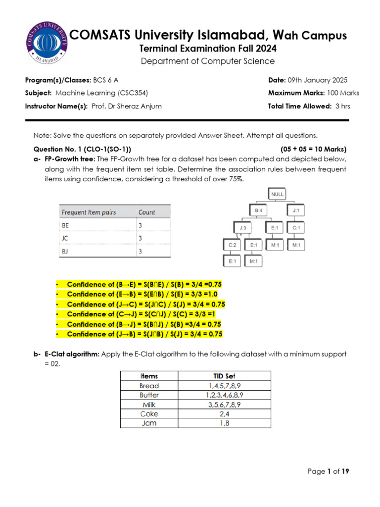 ML FA24 Final Term Exam (Solution) | PDF | Cross Validation (Statistics) | Cluster Analysis