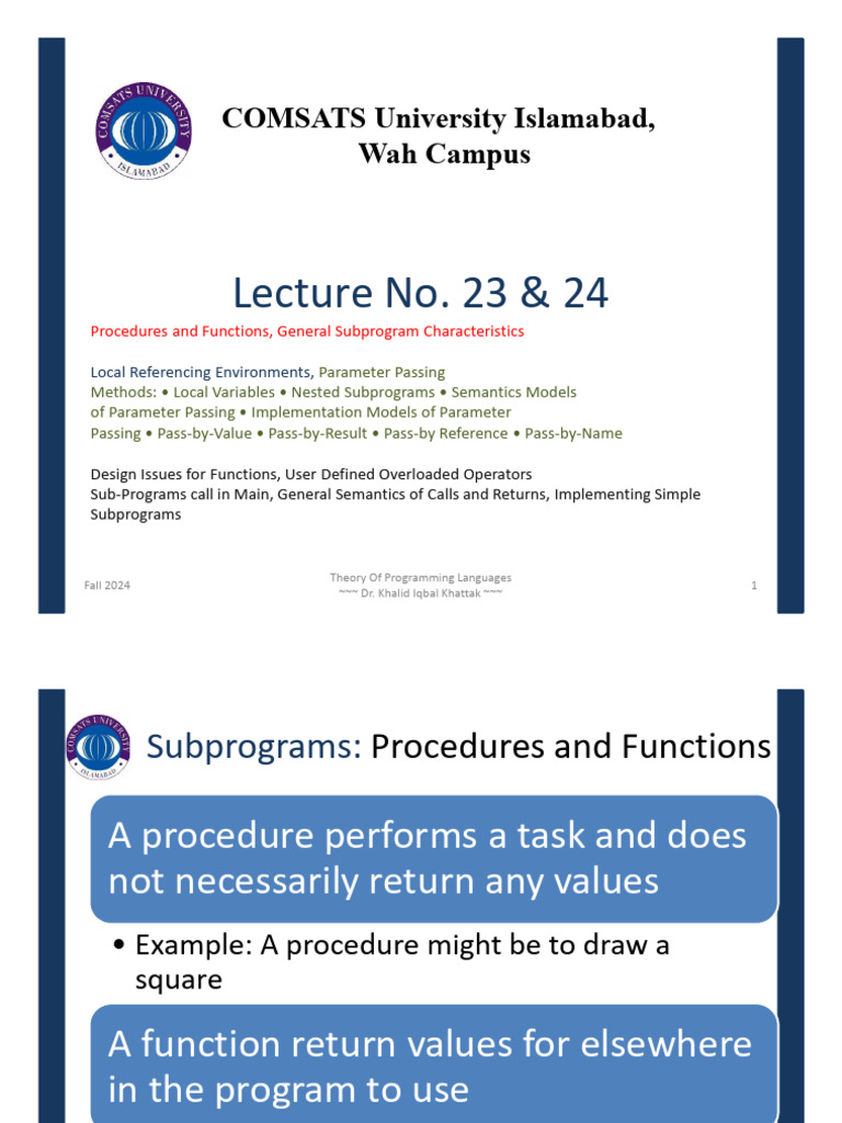 Lecture 23 & 24 | PDF | Parameter (Computer Programming) | Variable (Computer Science)