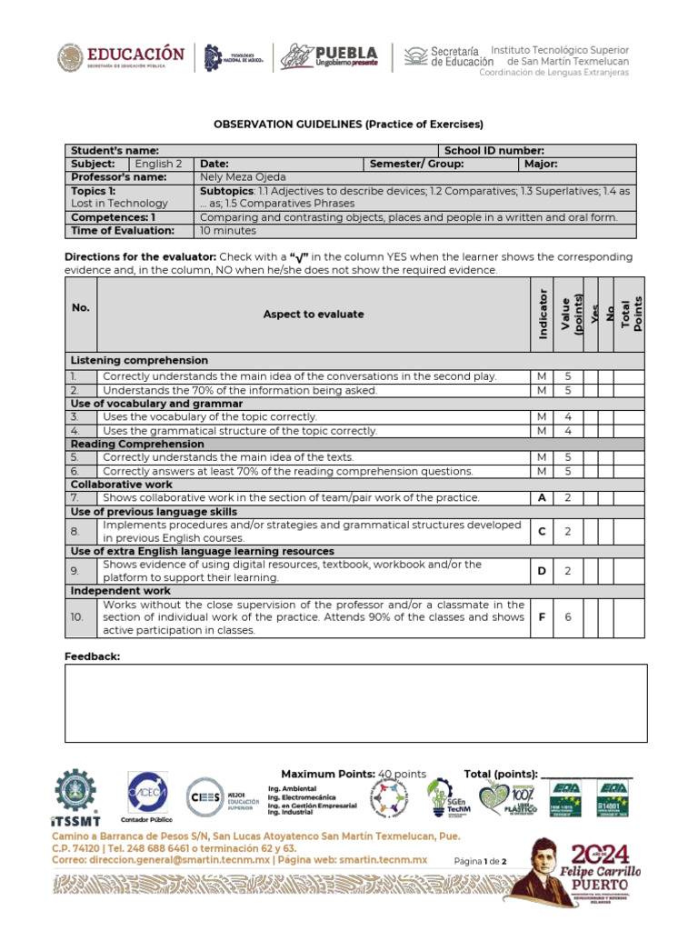 ENG2 - C1 - Practice of Exercises - Observation Guidelines | PDF ...
