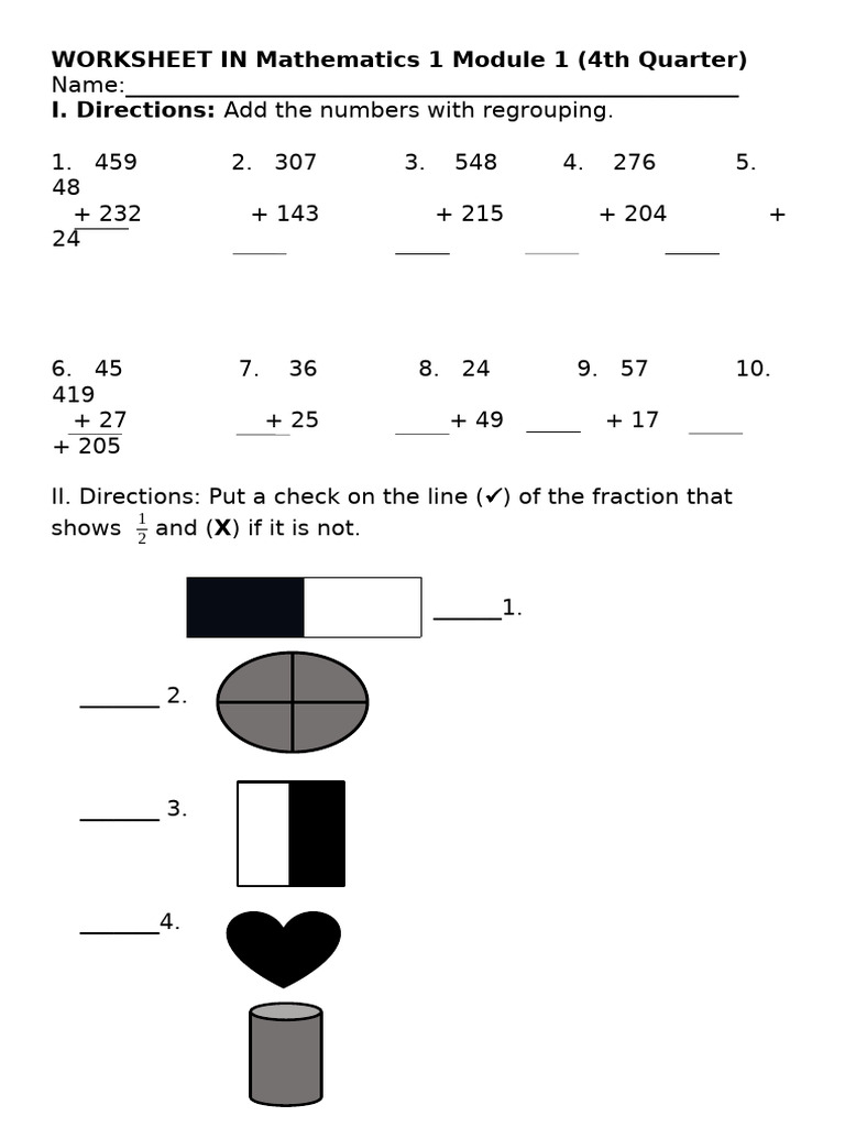 WORKSHEET IN Mathematics 1 Module 1 Quarter 4 | PDF