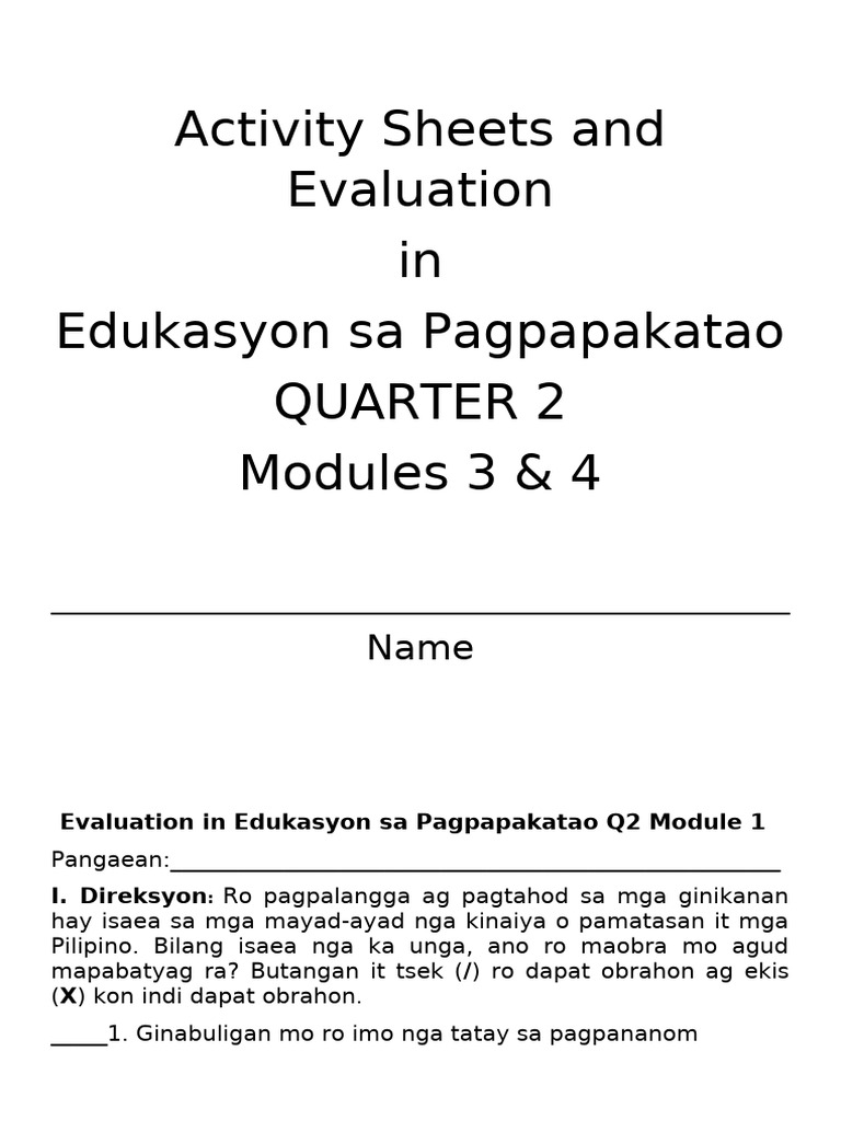 EsP Activity Sheets and Evaluation | PDF