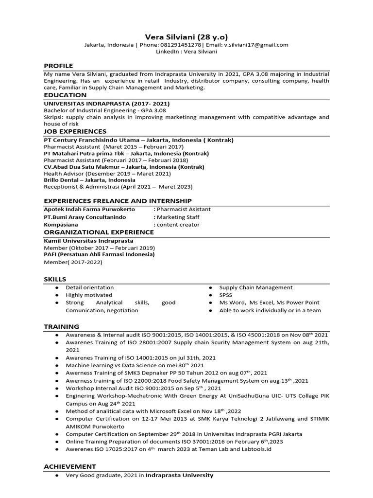 CV-ATS-Vera-1 | PDF | Business | Business Economics