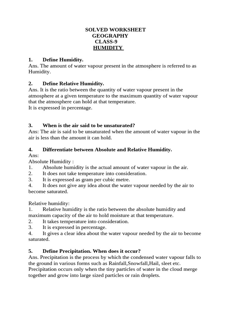 Humidity and Precipitation Revised | PDF | Precipitation | Rain
