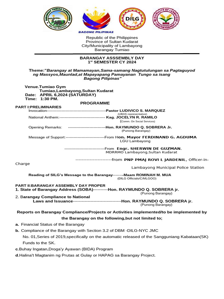 Barangay Assembly Day Invitation 2024 | PDF