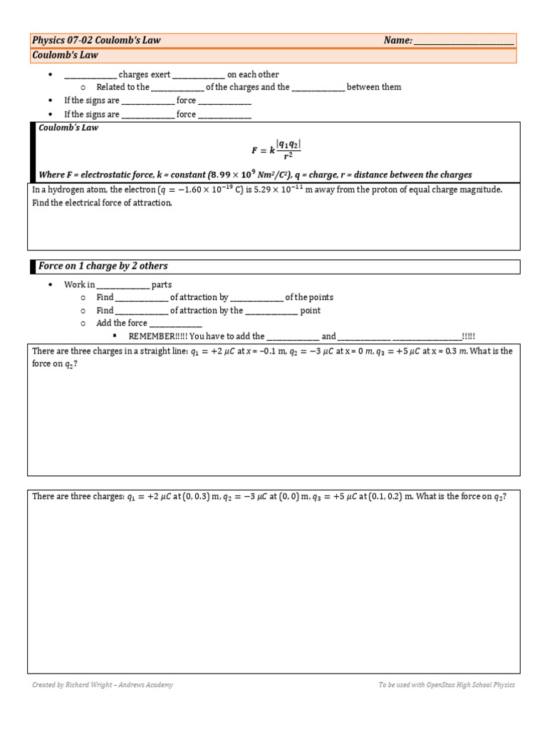 HSPhysics 07-02 Coulombs Law | PDF | Force | Electric Charge