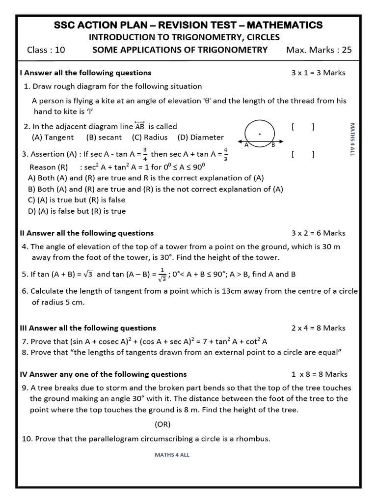 SSC Action Plan Test em (27.01.2025, Maths 4 All) | PDF | Trigonometric ...