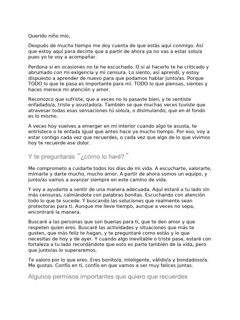 Carta al Niño Interior: Un Compromiso | PDF | Amor