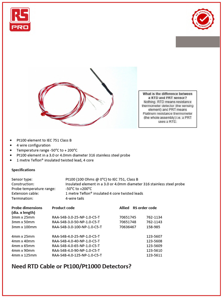 PT100 Temperature Probe | PDF | Electricity | Materials
