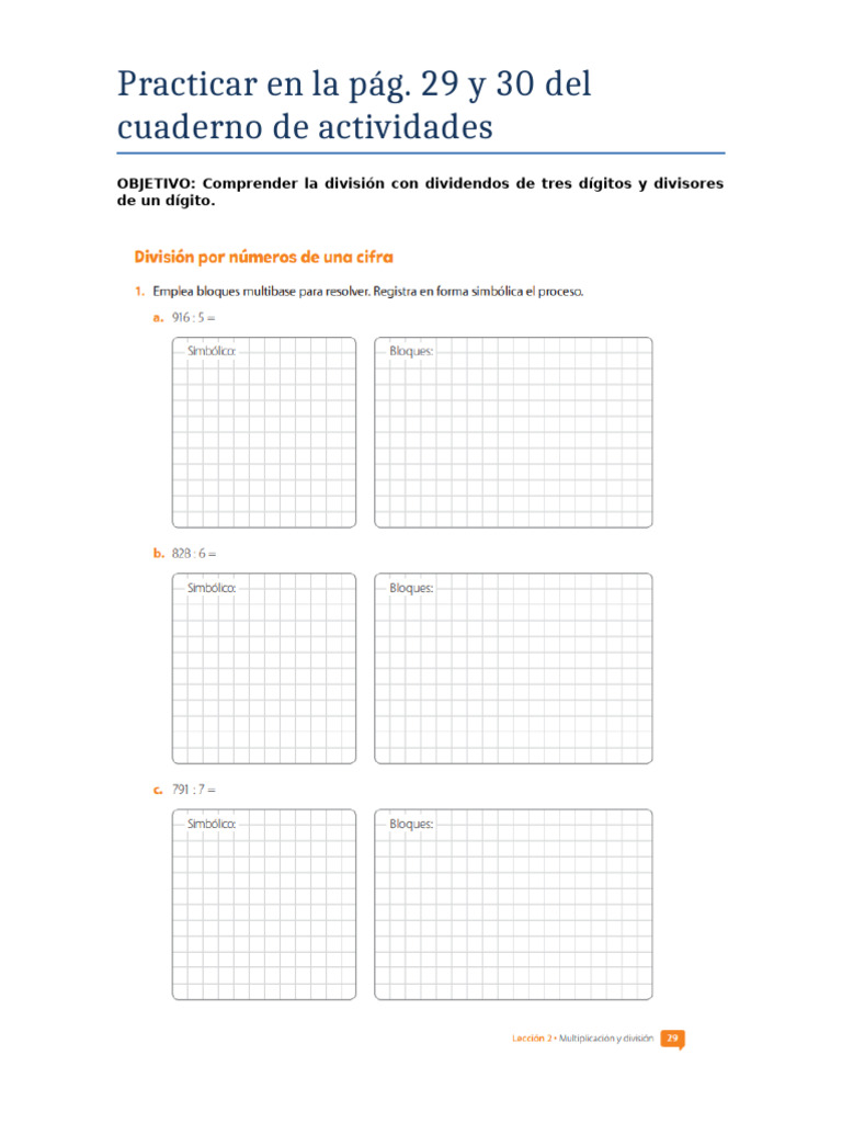 3.practicar en La Pág 29 y 30 Divisiones | PDF