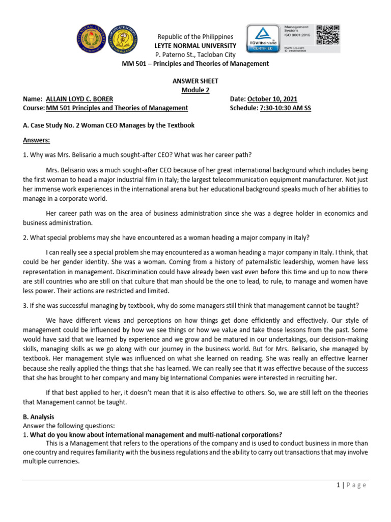 Module 2 Activities | PDF | Quality Management | Employment