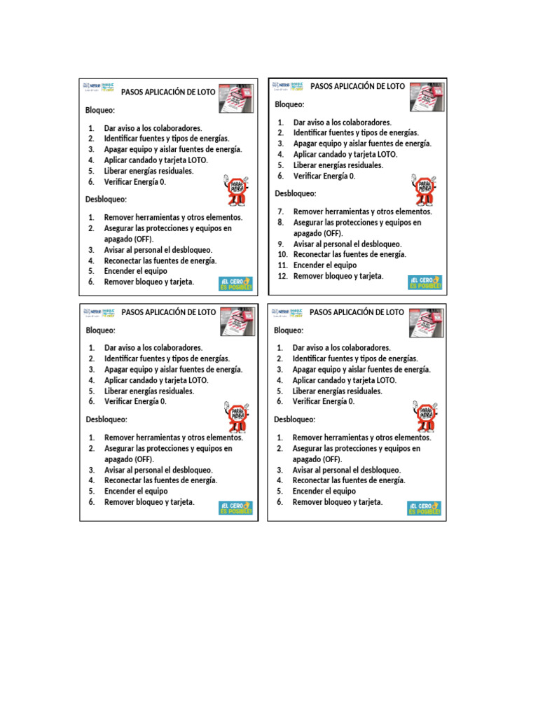 Pasos para Aplicación de LOTO | PDF