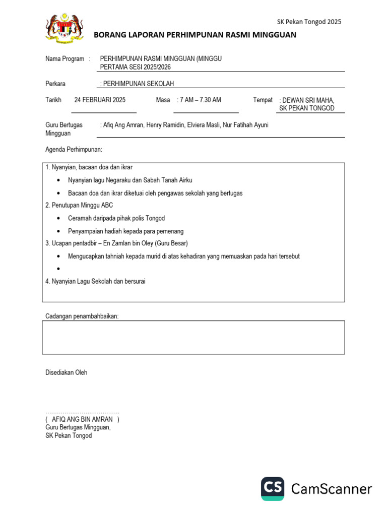 BORANG LAPORAN PERHIMPUNAN RASMI MINGGUAN(1) | PDF