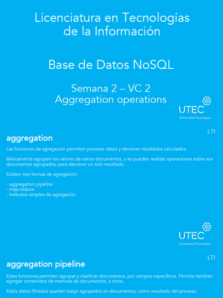 Semana 2 - NoSQL Funciones de Agregación | PDF | SQL | Mongo Db