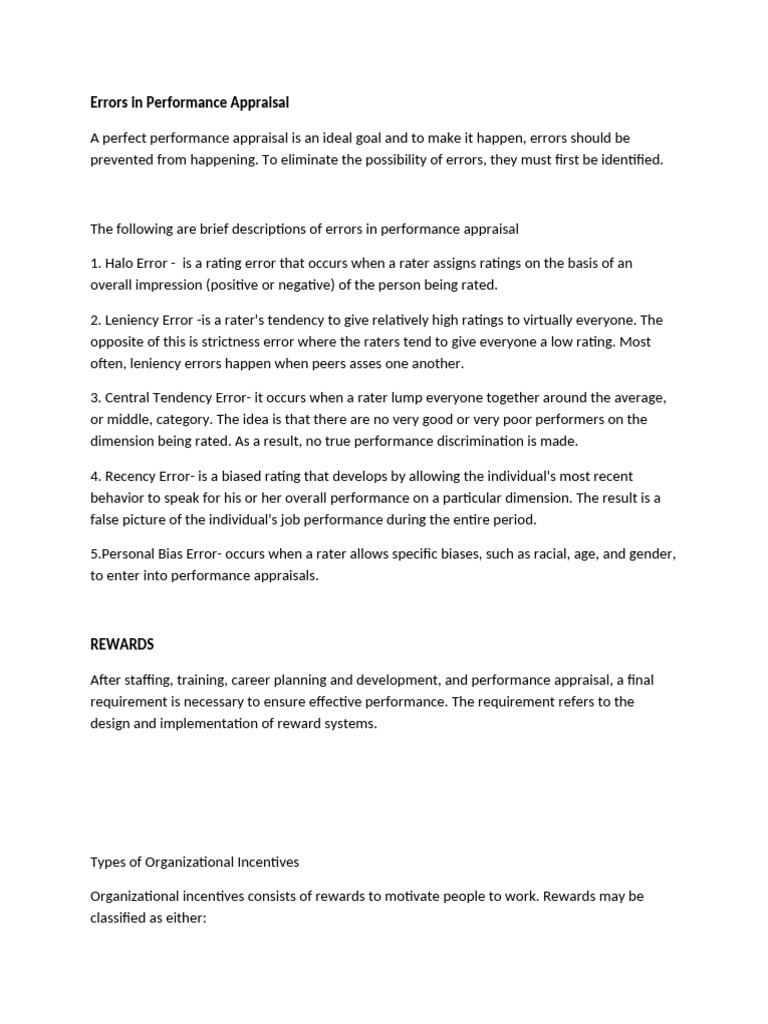 Common Errors in Performance Appraisal | PDF | Cost Of Living | Performance Appraisal