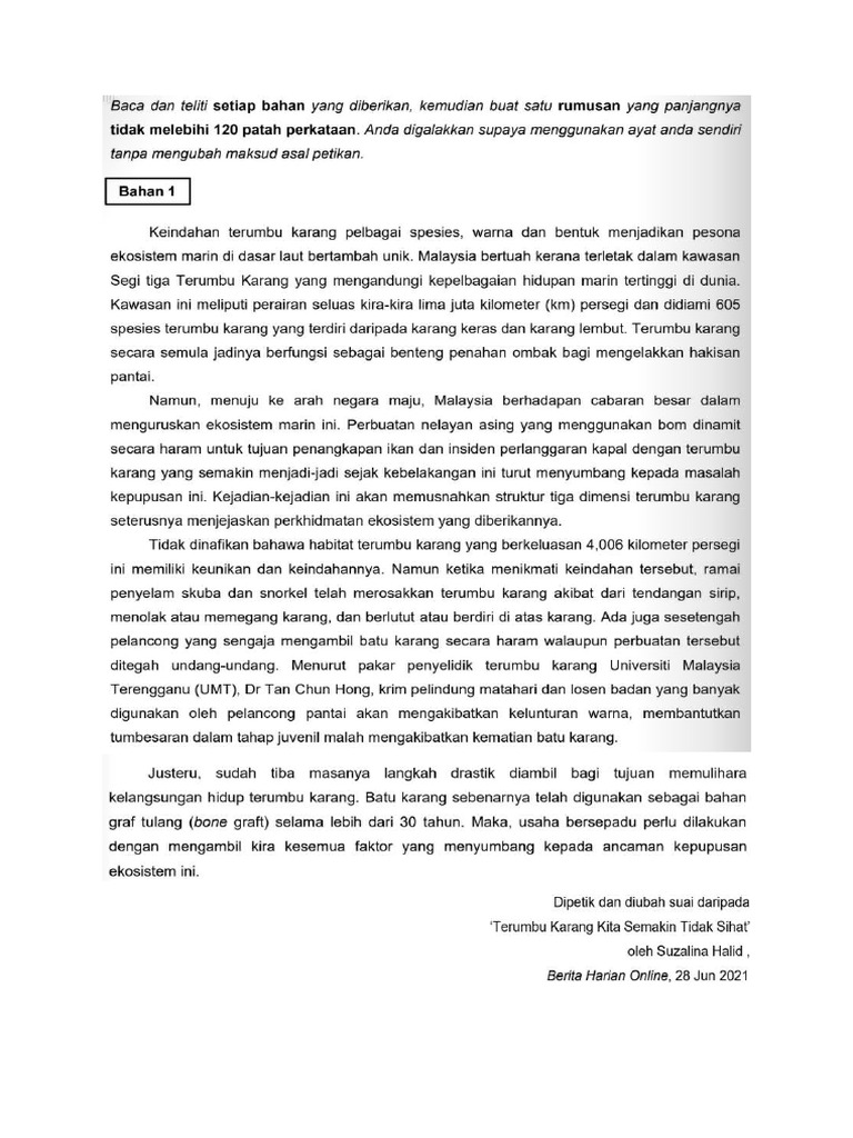 Soalan Latihan Rumusan SPM | PDF