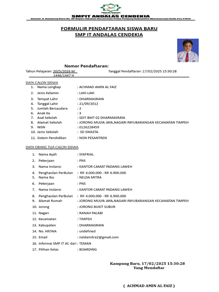 Bukti Pendaftaran Achmad Amin Al Faiz | PDF