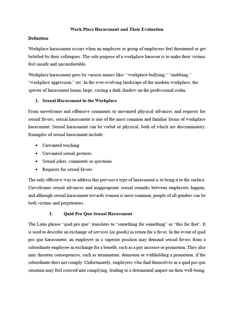 Work Place Harassment and Their Evaluation | PDF | Sexual Harassment ...