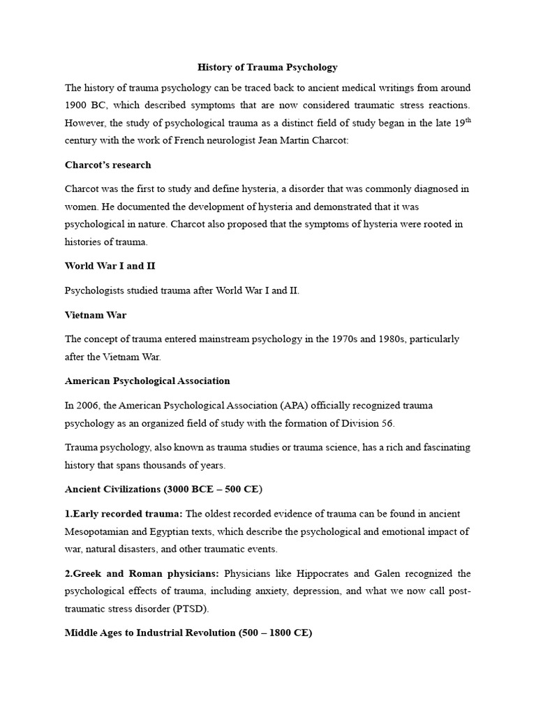Evolution of Trauma Psychology History | PDF | Psychological Trauma ...