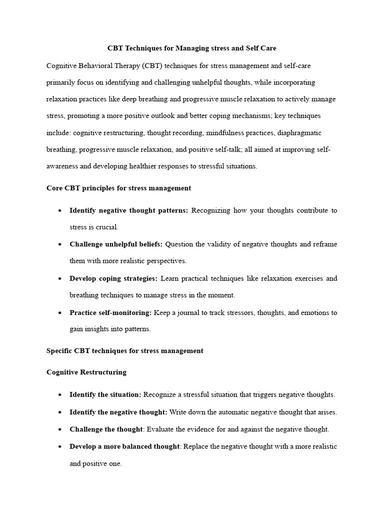 CBT Technique For Stress Management and Self Care | PDF | Cognitive ...