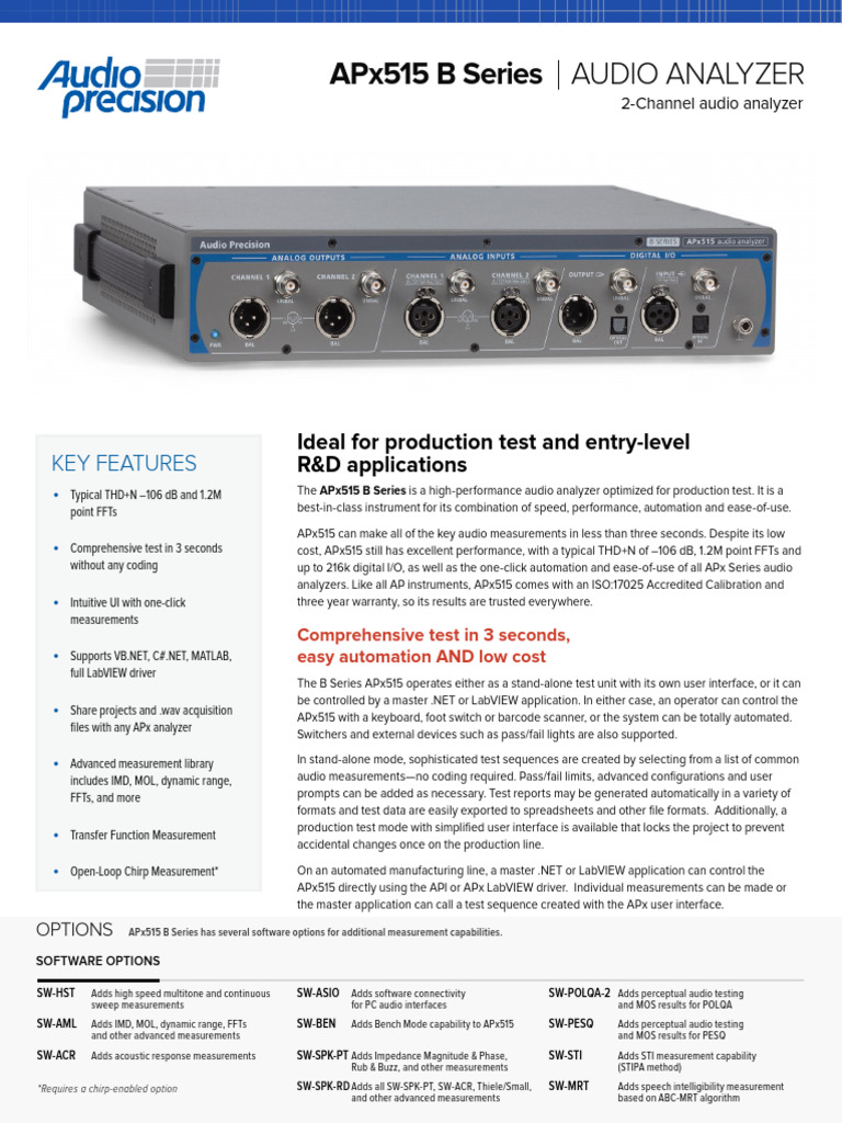 APx515 B Series Audio Analyzer Overview | PDF | Amplitude | Decibel