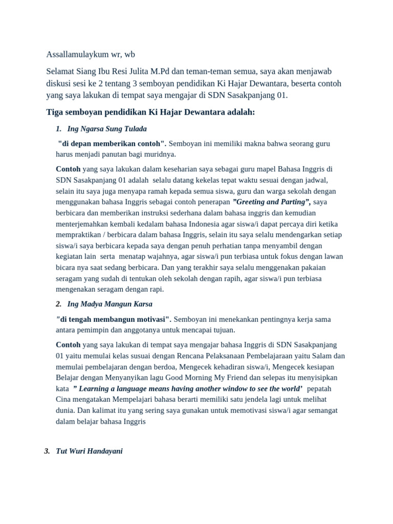 Tiga semboyan pendidikan Ki Hajar Dewantara adalah | PDF