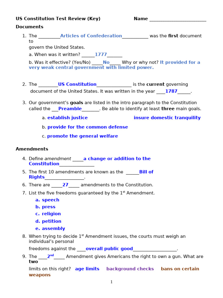 Constitution Test Review Key | PDF | United States Congress | American ...