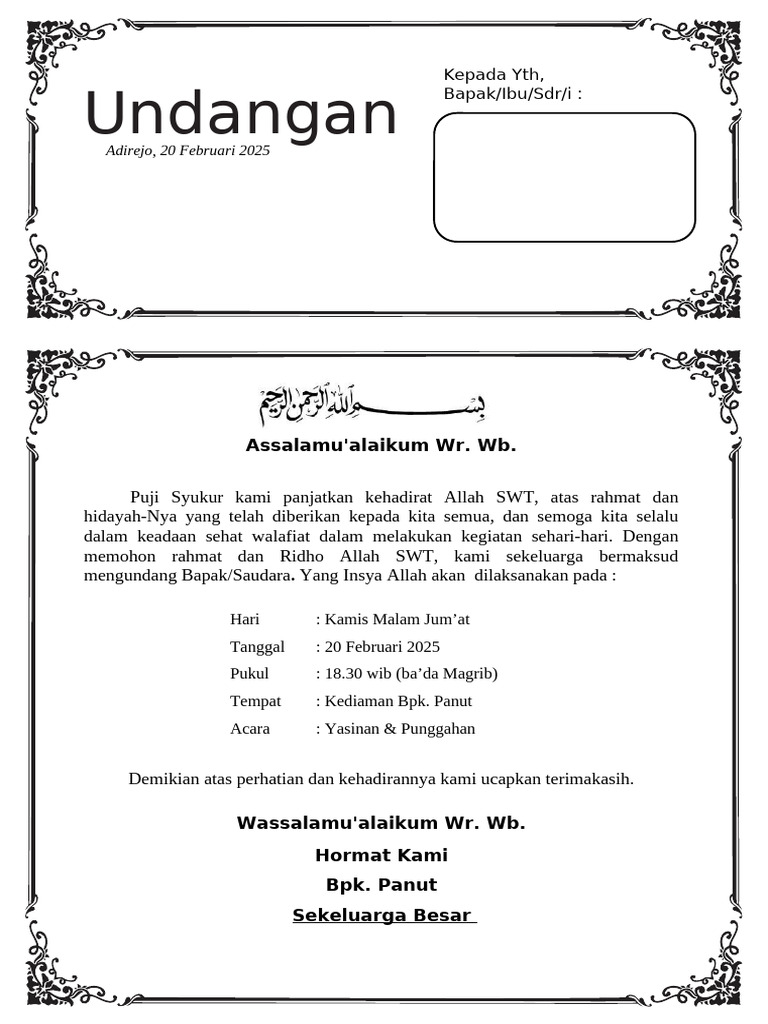 Undangan Yasinan dan Punggahan 2025 | PDF