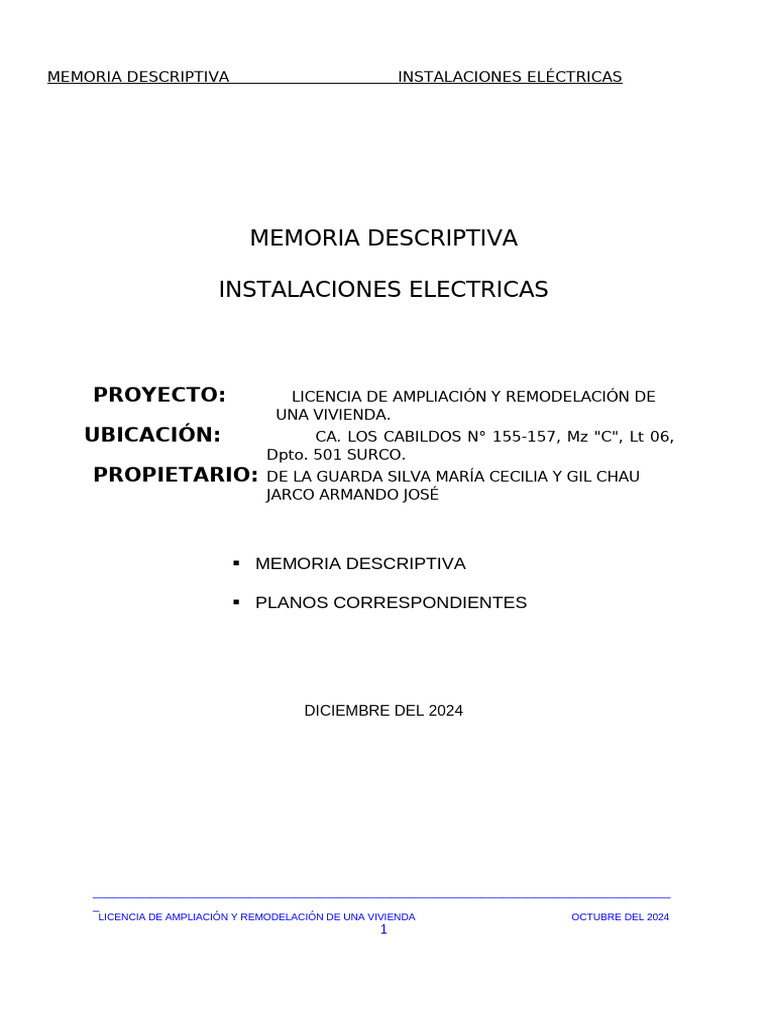 Memoria Descriptiva - InST. ELECTRICAS | PDF | Resistor | Aislador (Electricidad)